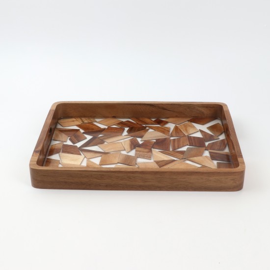 Luxurious wooden serving tray with a geometric pattern